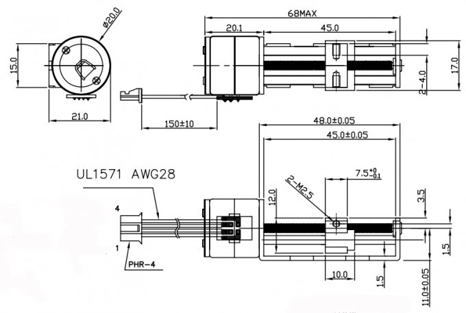 20mm Diameter Linear Stepper Motor With M3 Lead Screw Brass Slider 1 ...